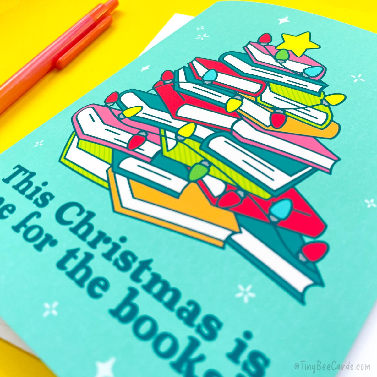 Book Lover Christmas Card "One for the Books" – TinyBeeCards