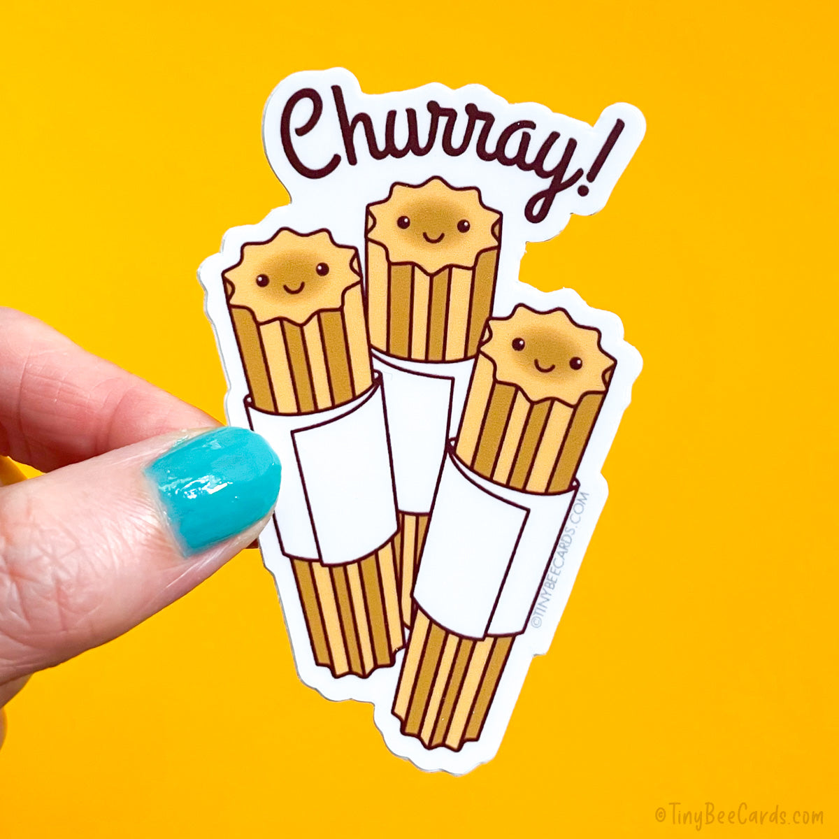 Funny Churro Vinyl Sticker "Churray!" – TinyBeeCards