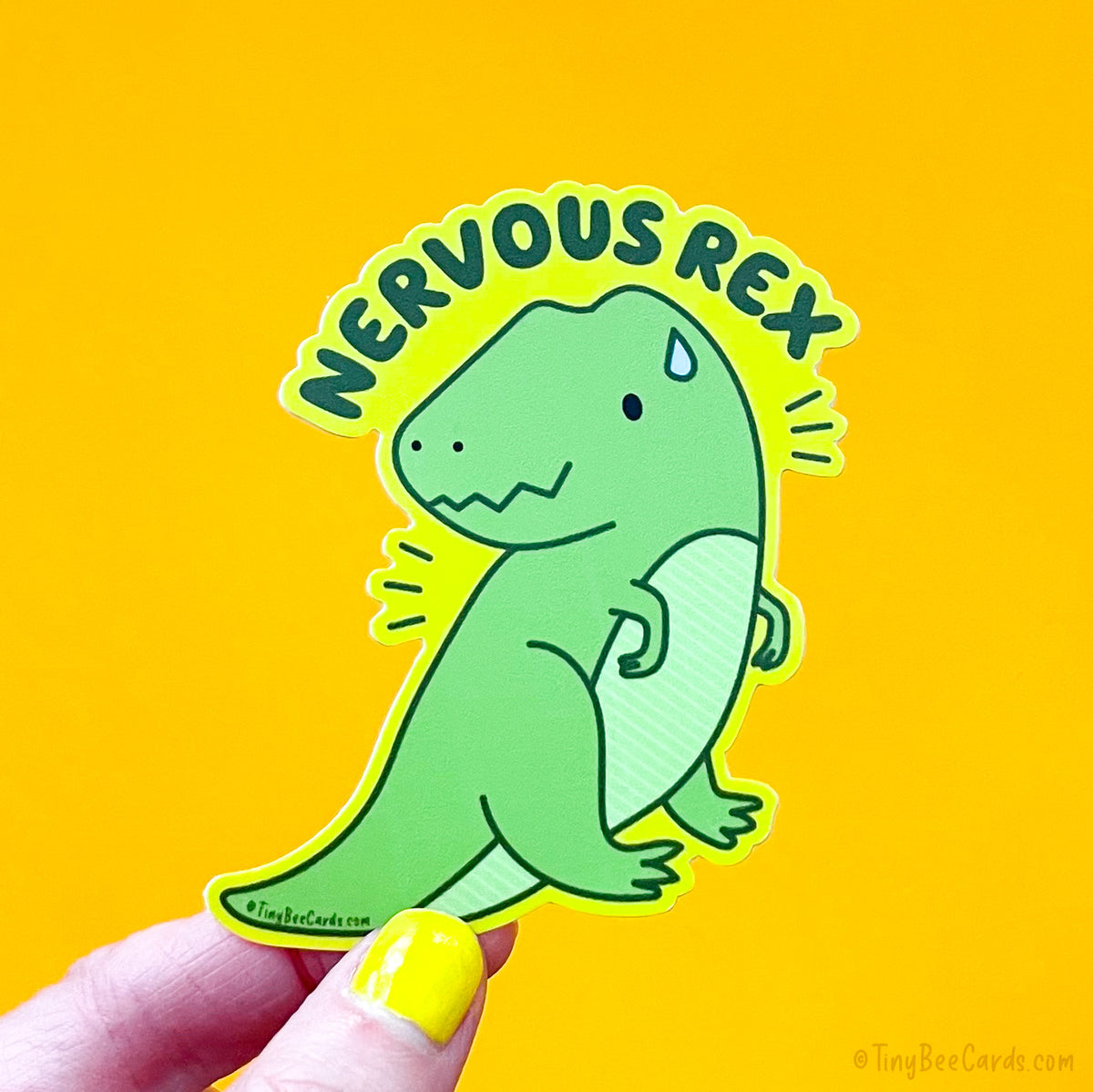 Funny T-Rex Anxiety Vinyl Sticker "Nervous Rex" – TinyBeeCards