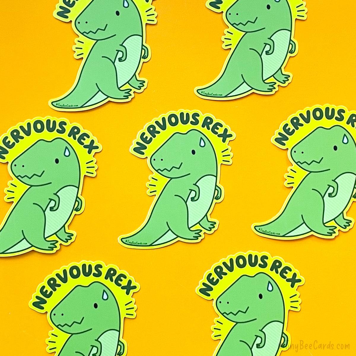 Funny T-Rex Anxiety Vinyl Sticker "Nervous Rex" – TinyBeeCards